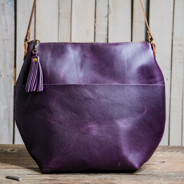 Purple Leather Bag - Etsy
