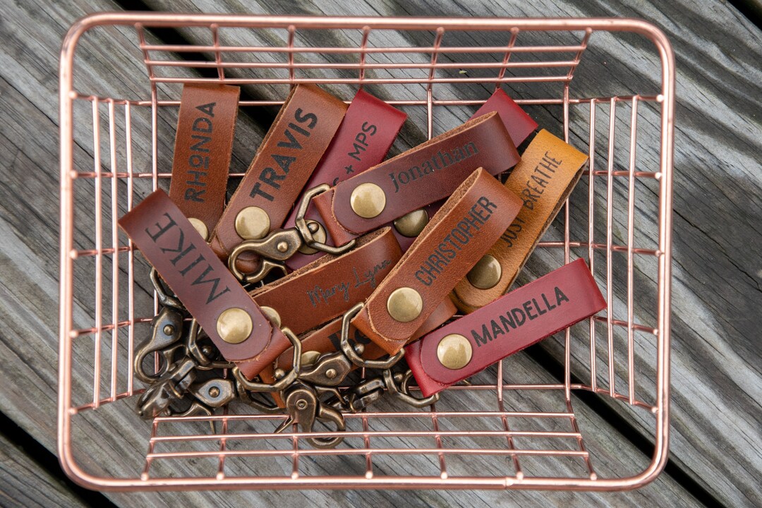 Made in USA PERSONALIZED Leather Key Fob Keychain Key Holder Monogram ...