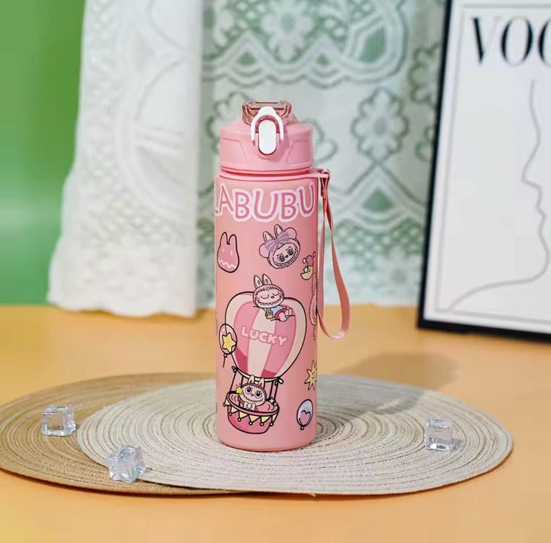 Labubu Water Bottle Leakproof Plastic Large Capacity Straw Cup Portable ...
