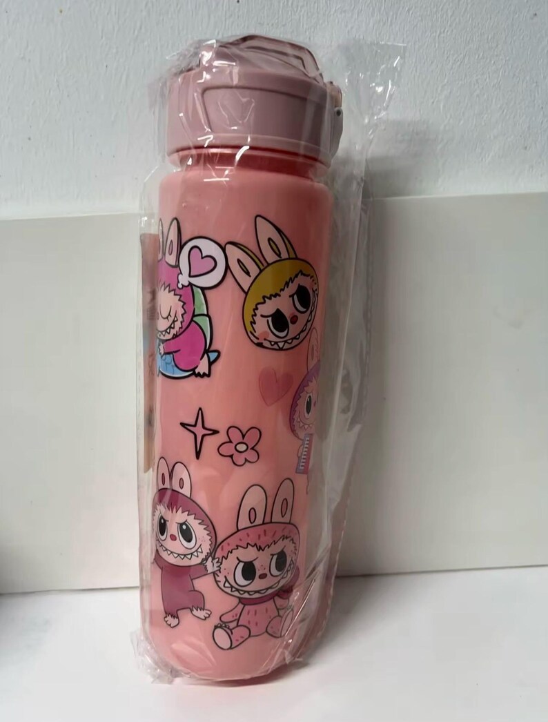 Labubu Water Bottle Leakproof Plastic Large Capacity Straw Cup Portable ...