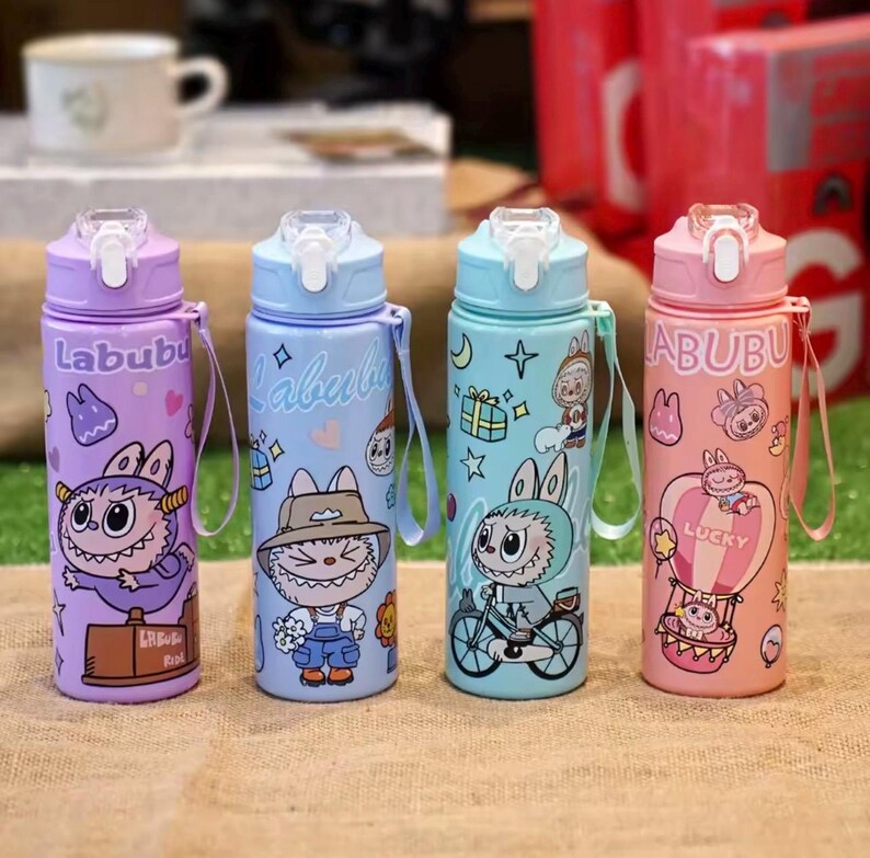 Labubu Water Bottle Leakproof Plastic Large Capacity Straw Cup Portable ...