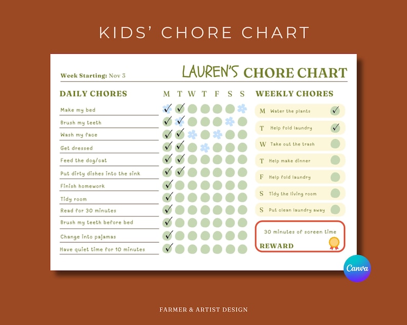 Editable Kid's Chore Chart Printable Weekly Task Tracker for Kids Fun ...