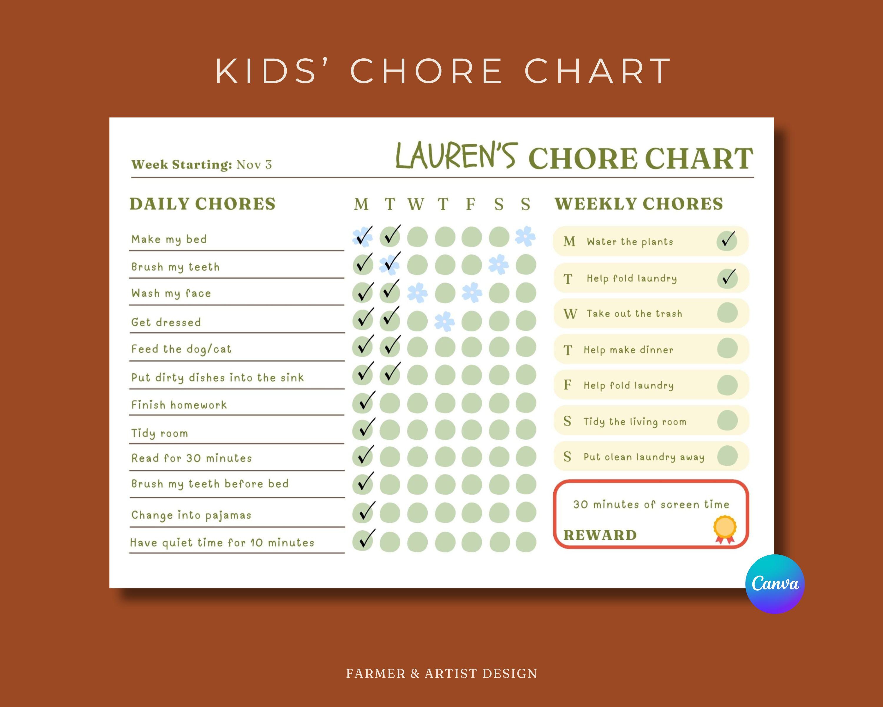 Editable Kid's Chore Chart Printable Weekly Task Tracker for Kids Fun ...