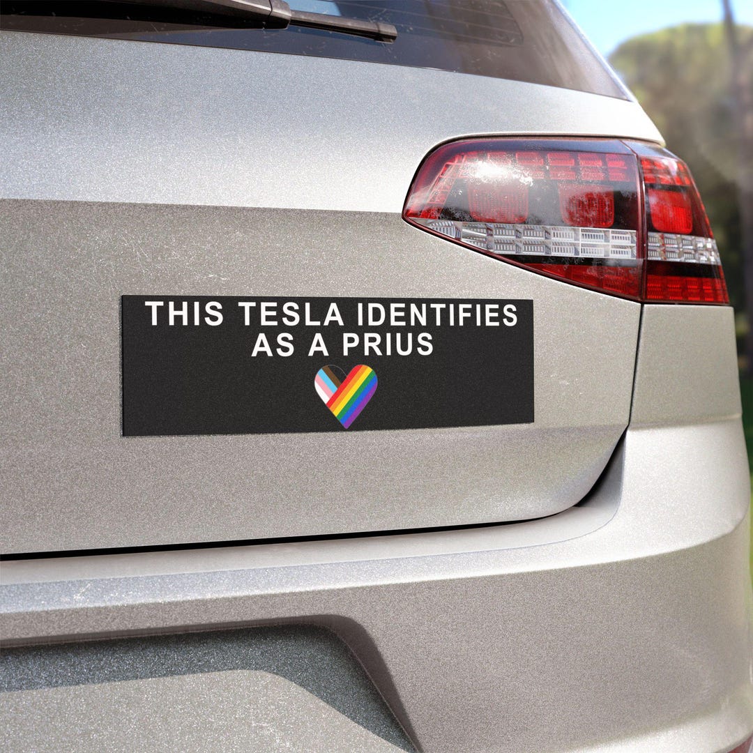 Tesla Car Magnet, This Tesla Identifies as a Prius Magnets, Funny Gift ...
