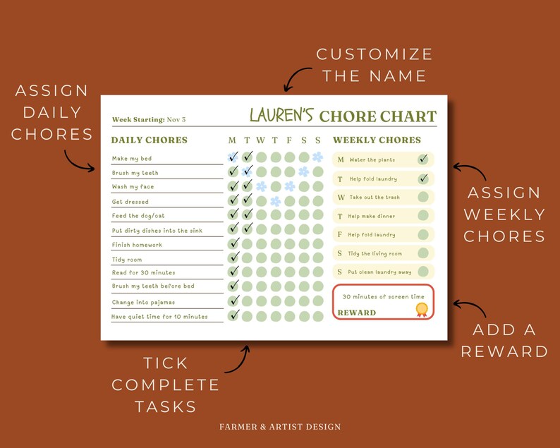 Editable Kid's Chore Chart Printable Weekly Task Tracker for Kids Fun ...