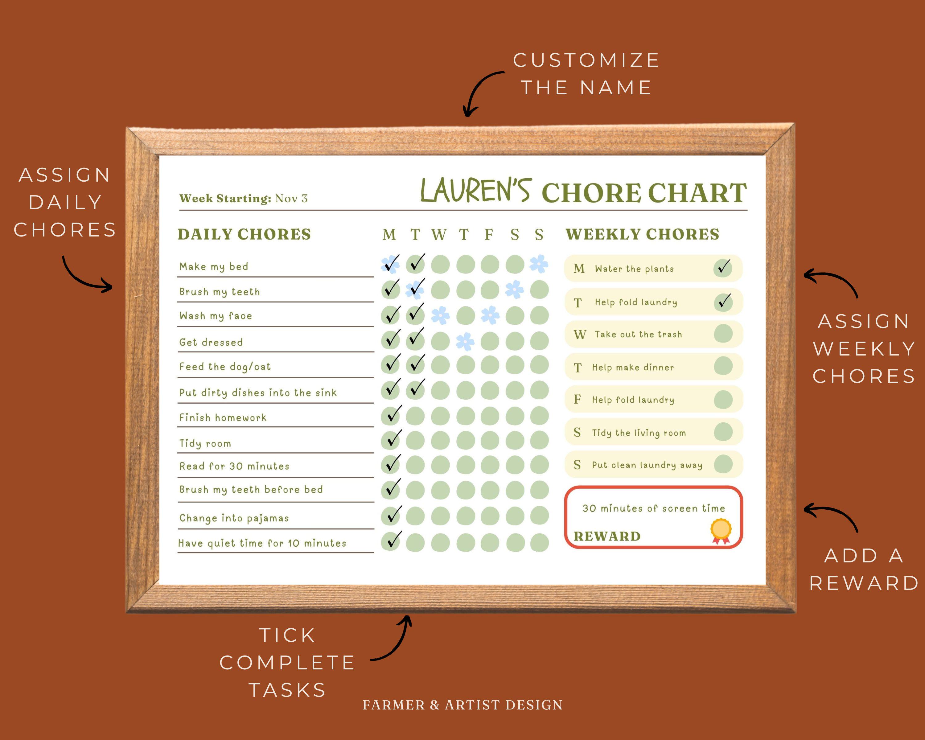 Editable Kid's Chore Chart Printable Weekly Task Tracker for Kids Fun ...