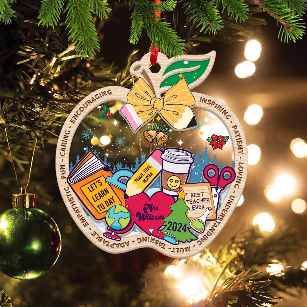 Personalized Teacher Christmas 4D Ornament, Christmas Apple Wood and ...