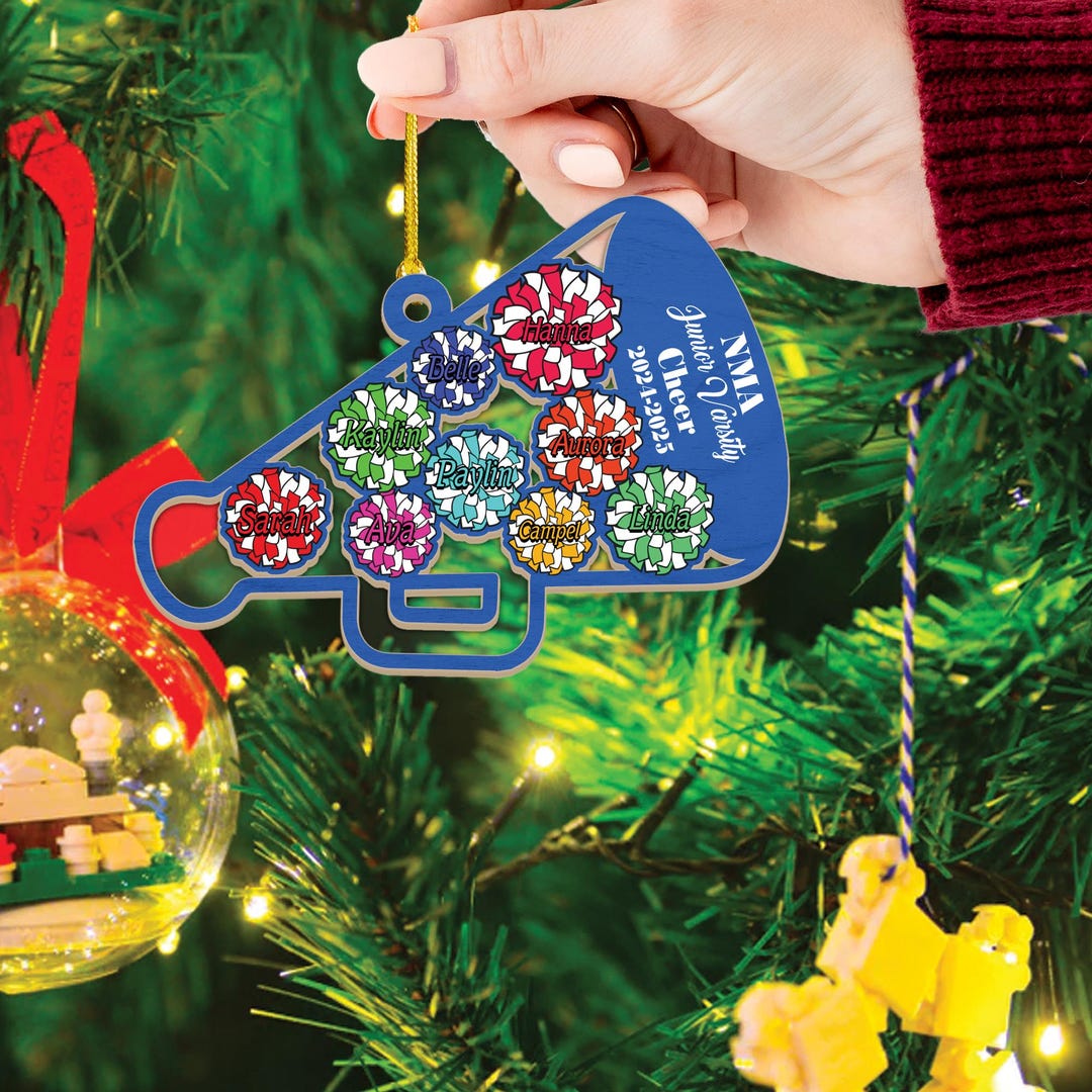 Customized Cheer Pom Pom Christmas 4D Ornament, Cheer Team Wood and ...