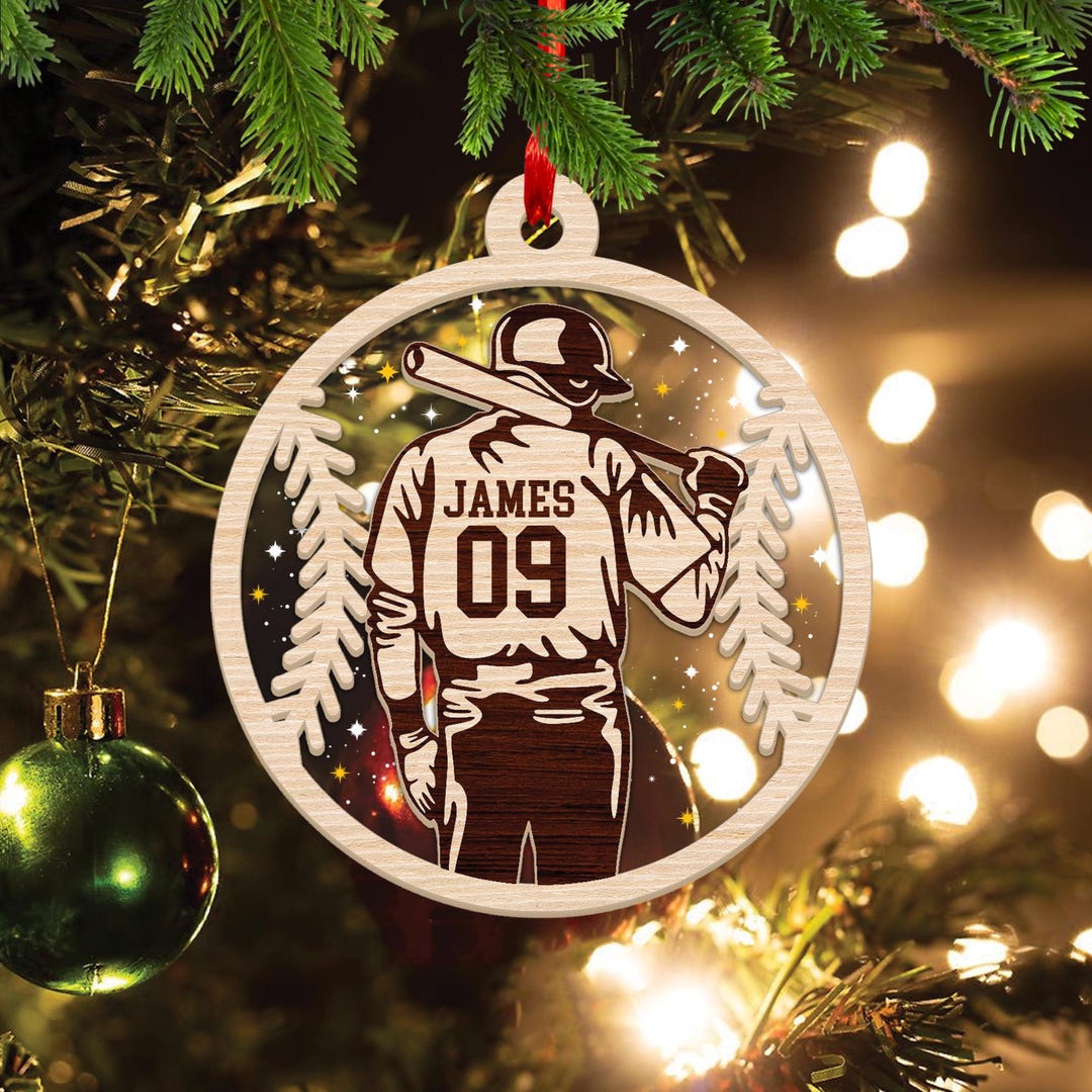 Personalized Baseball Player Christmas 4D Ornament, Baseball Team Wood ...