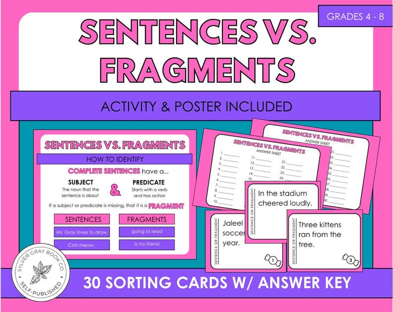 Sentence Vs. Fragments - Task Cards, Poster, and Answer Key - Etsy