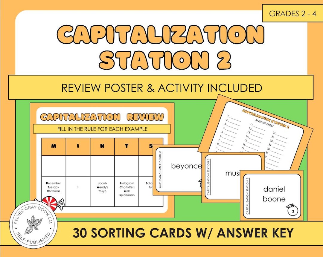 Capitalization Station 2 - Task Cards, Poster, and Answer Key - Etsy