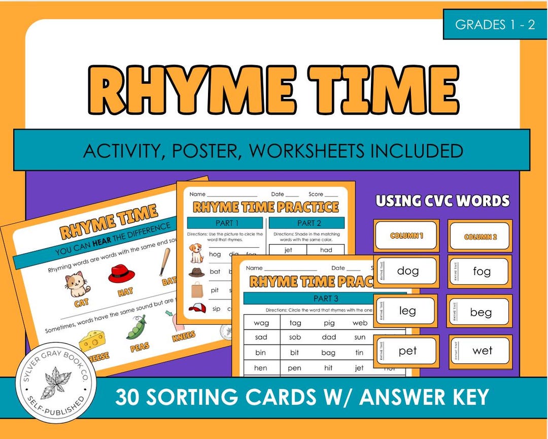 Rhyme Time - Task Cards, Worksheets, & Poster - Etsy