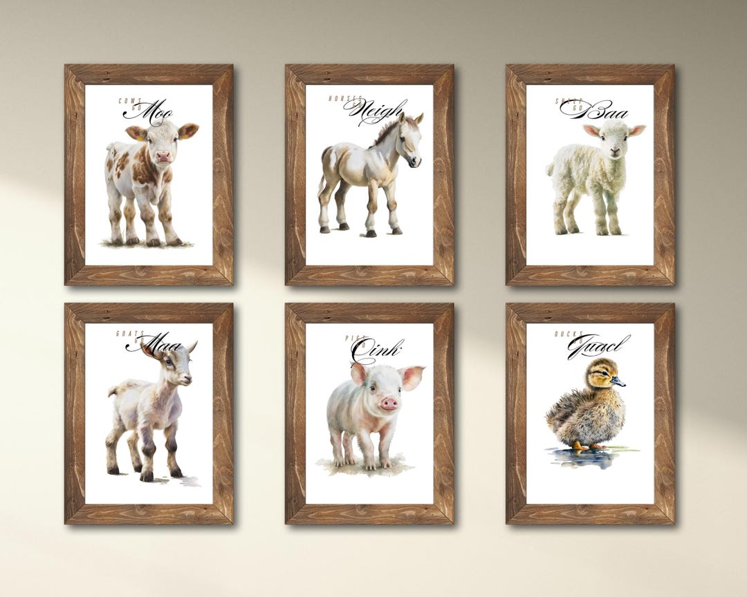Set of 6 Digital Animal Posters for Kids Nursery Wall Art, Cute Animal ...