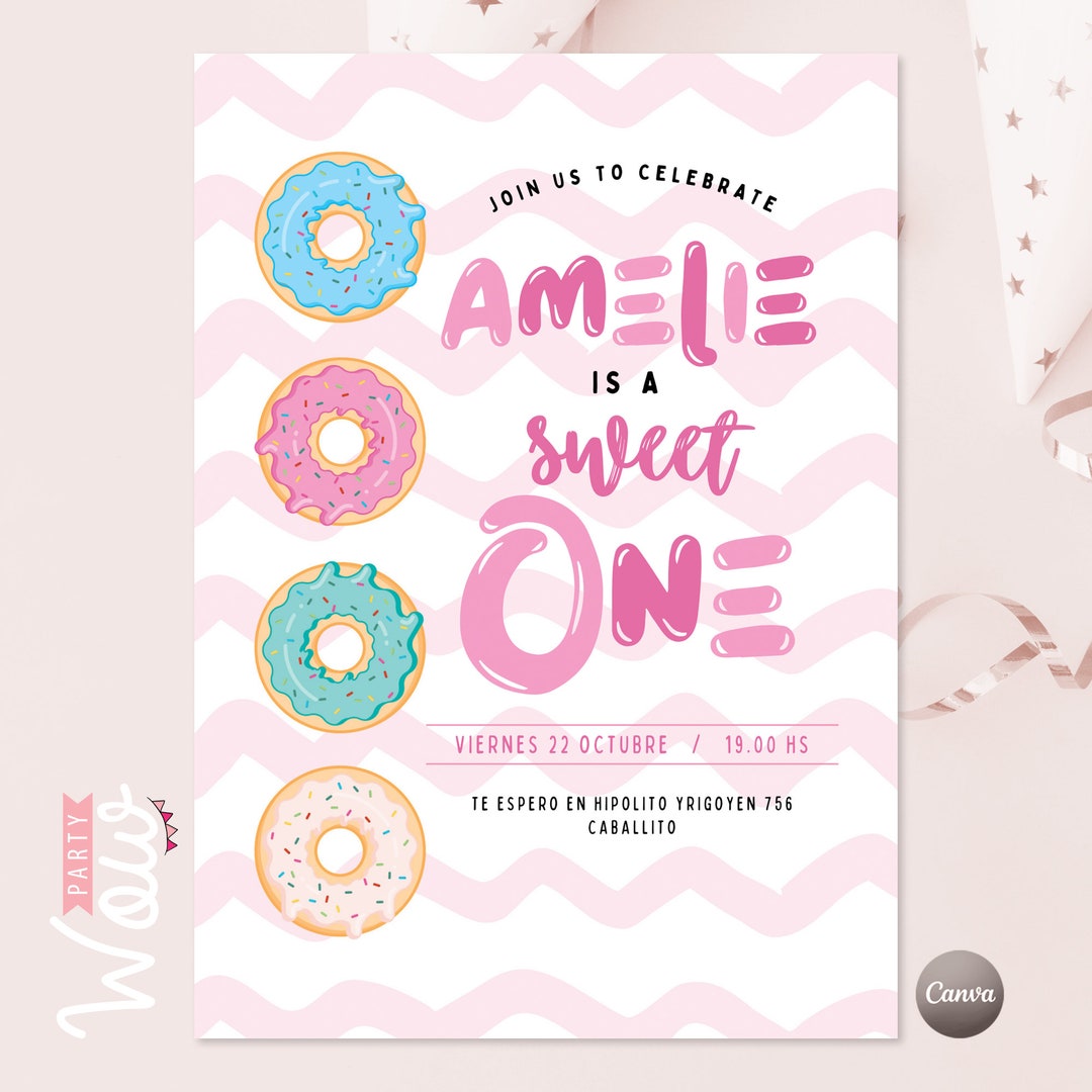 Donuts Invitation, Editable Canva Invitations, Editable Text, Donuts ...