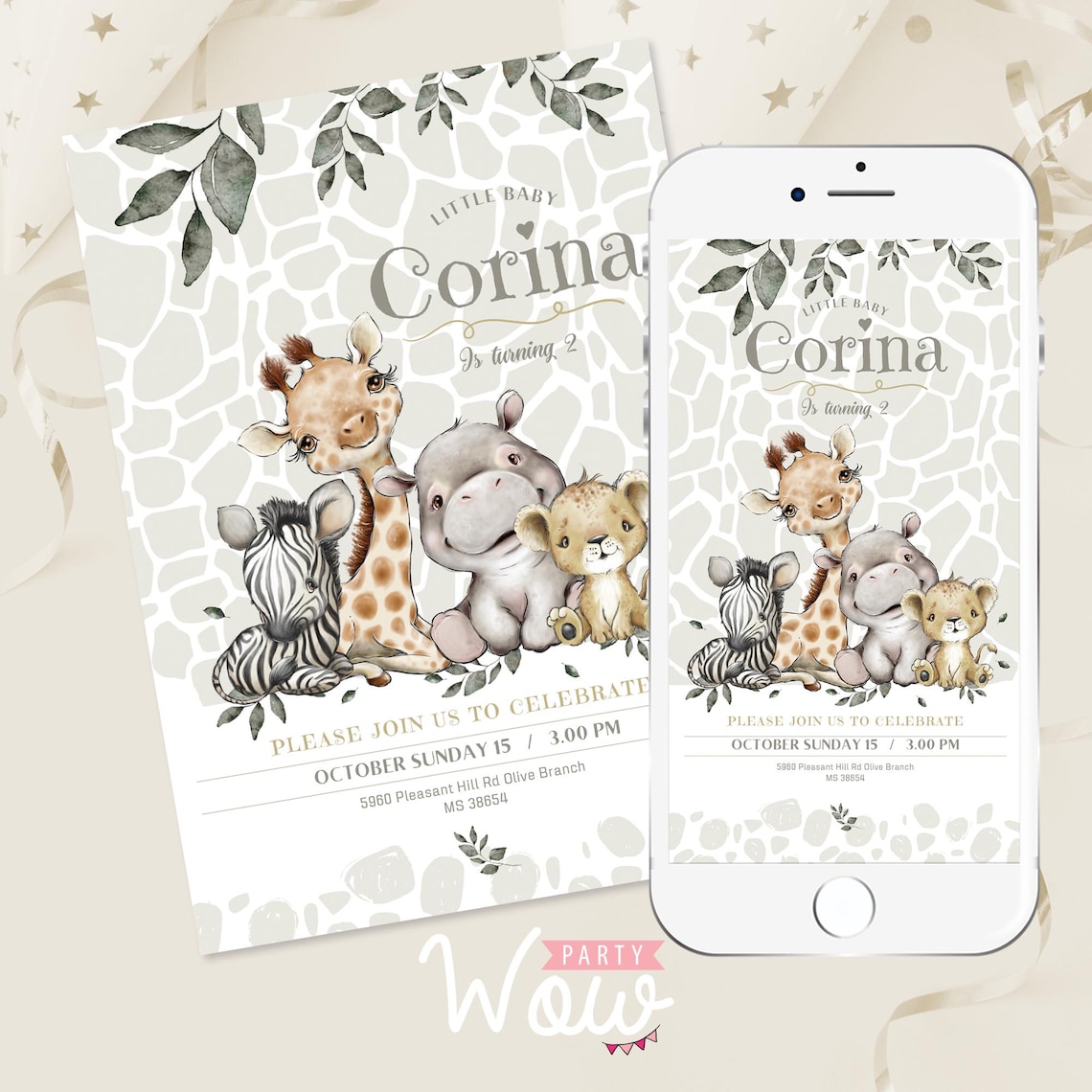 Baby Animals Invitation, Editable Canva Invitations, Animal Invitations ...