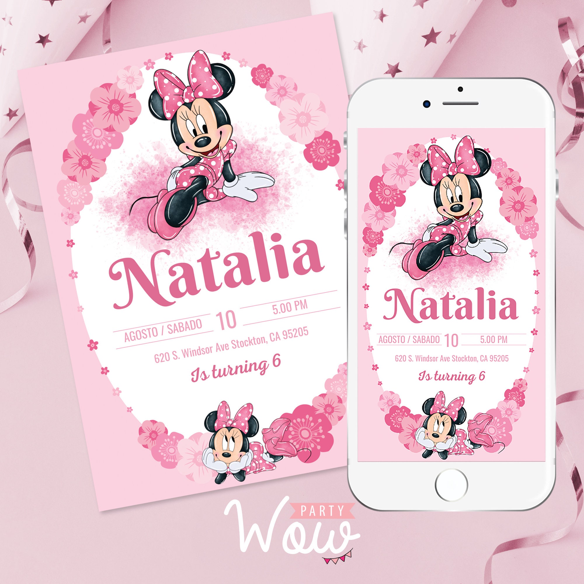 Invitation, Canva Editable Invitations, Editable Text, Minnie ...