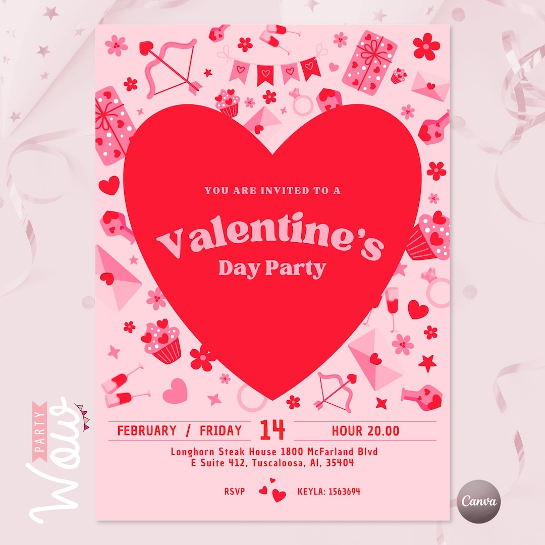 Invitation de la Saint-Valentin, invitations canva modifiables, fête de ...