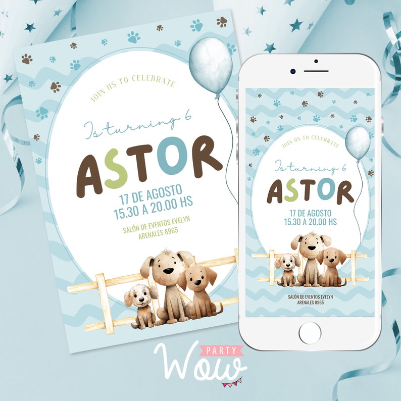 Invitation, Editable Canva Invitations, Editable Text, Watercolor Dog ...