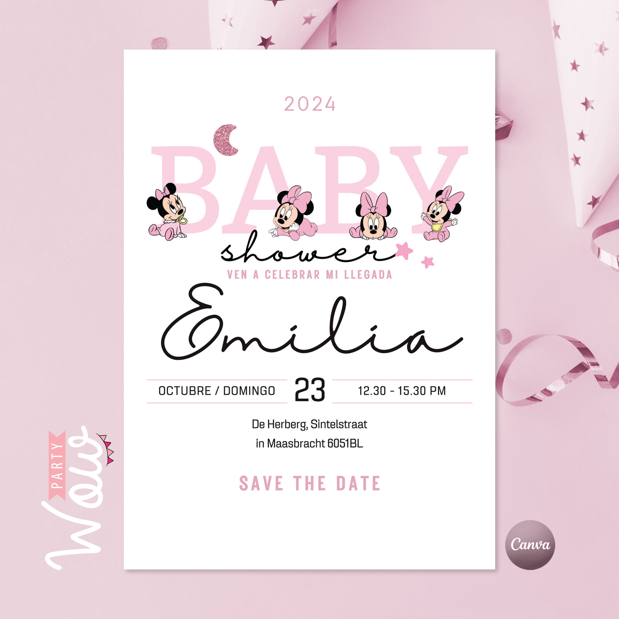Invitation, Editable Canva Invitations, Editable Text, Minnie ...