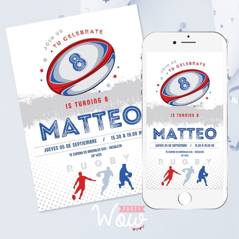 Rugby Invitation, Editable Canva Invitations, Editable Text, Rugby ...