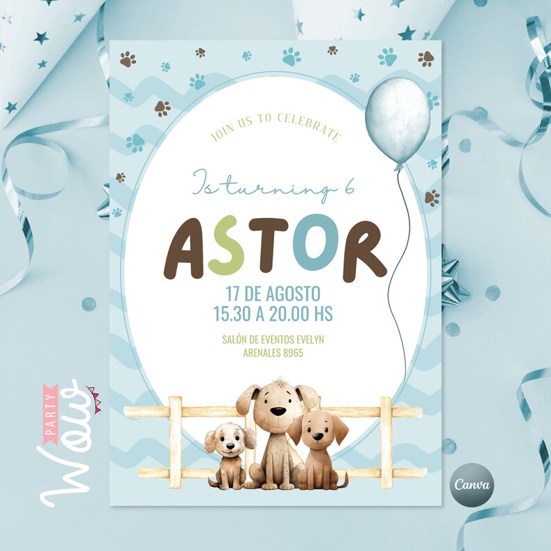 Invitation, Editable Canva Invitations, Editable Text, Watercolor Dog ...