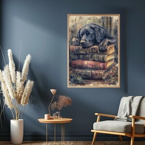 Vintage Black Labrador Wall Art, Antique Books and Black Lab Print ...