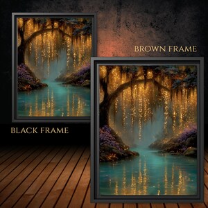 Golden Lit Tree Canopy Art Print Fantasy Firefly Forest Landscape ...