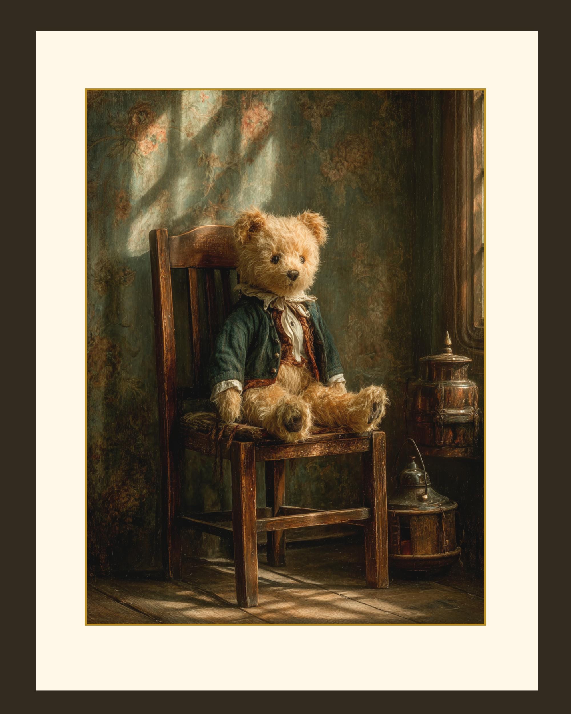 Victorian Teddy Bear Art Print, Antique Steiff Style, Dark Academia ...