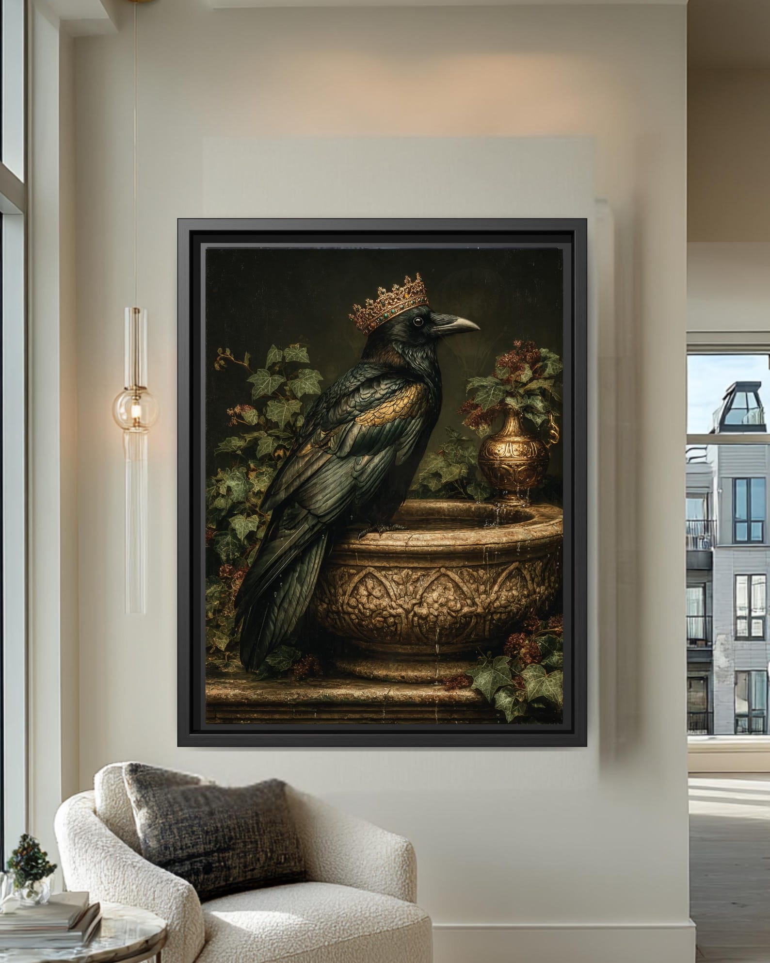 Emerald Raven on Stone Fountain Gothic Wall Art Canvas Print - Etsy