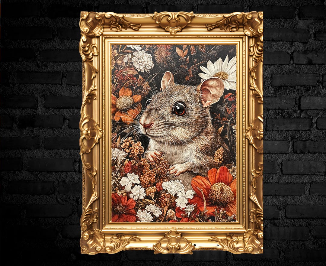 Botanical Rat Art Print, Dark Gothic Rodent Wall Decor, Moody Brown ...