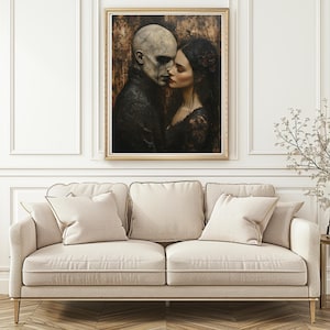Gothic Lovers Art Print Romantic Dark Fantasy Wall Art Skull Man ...