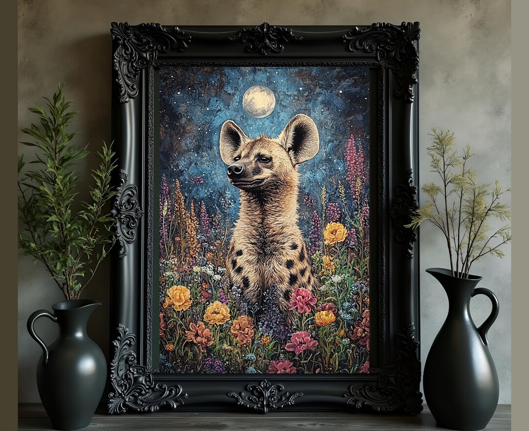 Spotted Hyena Botanical Art Print, Dark Gothic Cottagecore Wall Decor ...