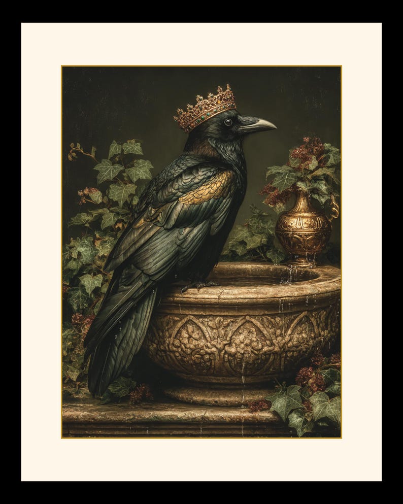 Emerald Raven on Stone Fountain Gothic Wall Art Canvas Print - Etsy