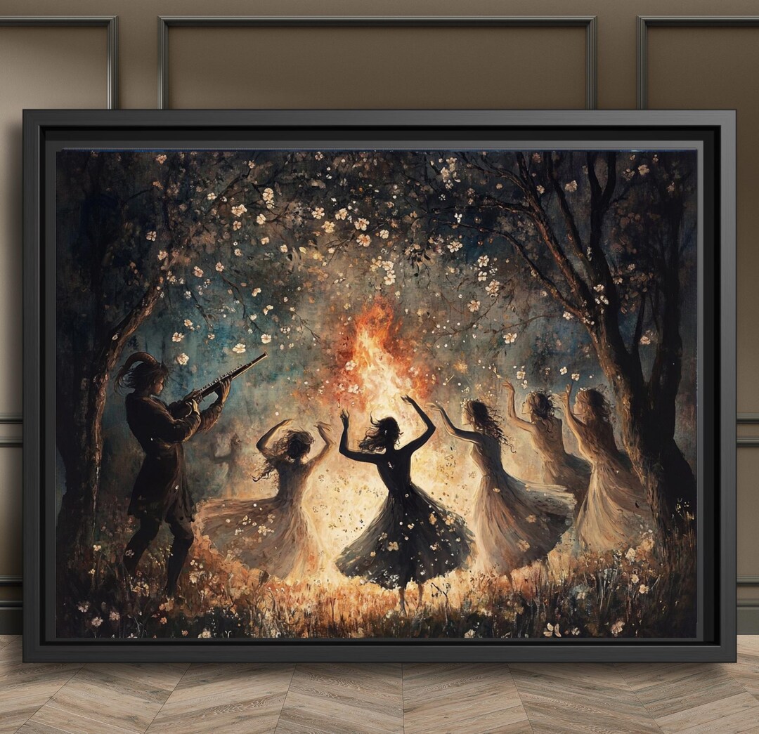Moonlight Goddess Fire Dance Art Print Celestial Women With Satyr ...