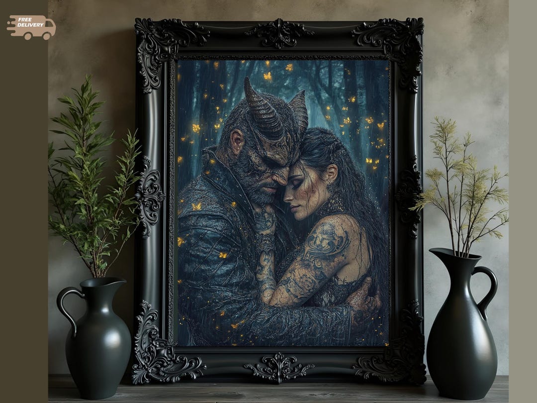 Haunting Gothic Romance Art Print, Dark Fantasy Demon Lover Painting ...