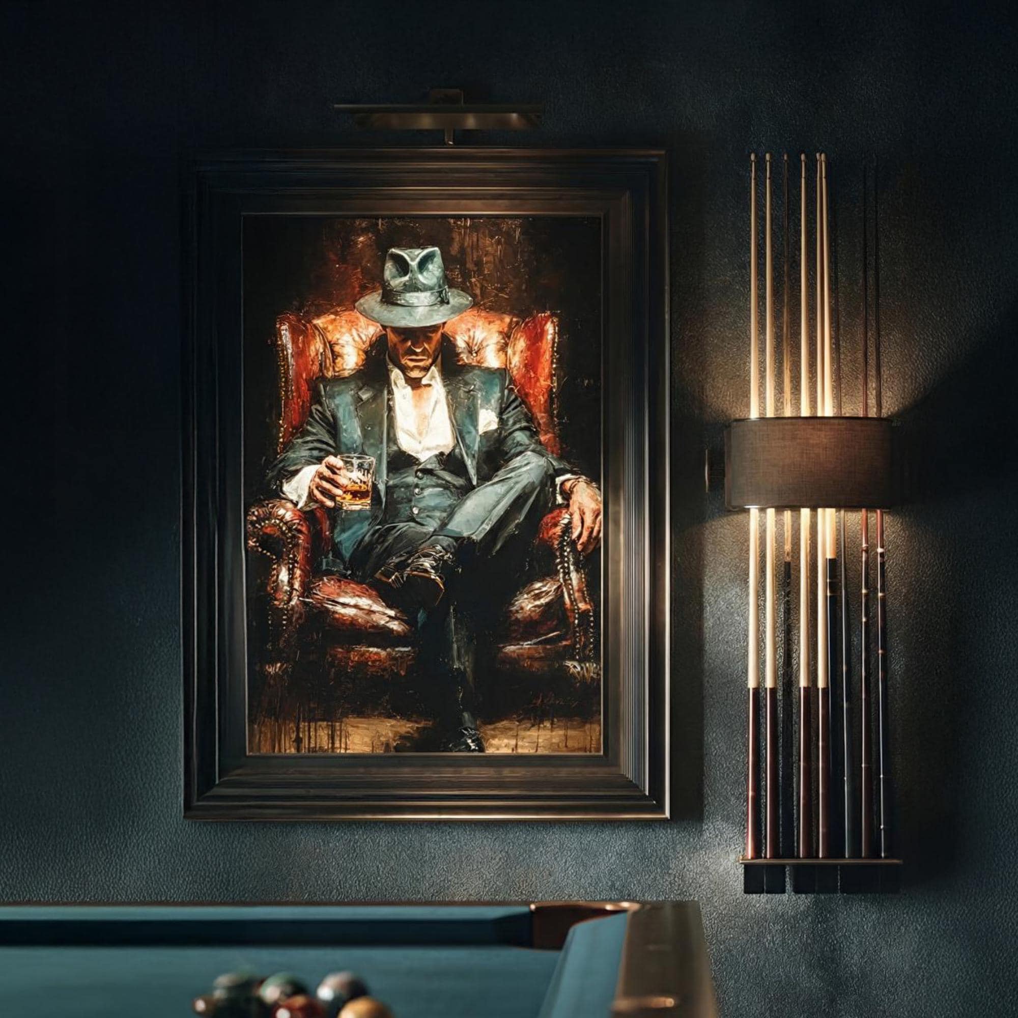 Mafia Boss Wall Art Print, Man in Suit and Fedora With Whiskey Painting ...