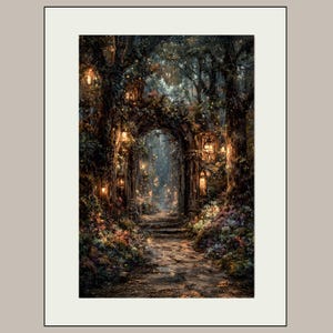 Enchanted Fairy Portal Forest Print, Mystical Lanterns Woodland ...