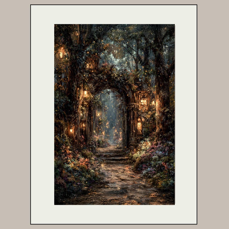 Enchanted Fairy Portal Forest Print, Mystical Lanterns Woodland ...