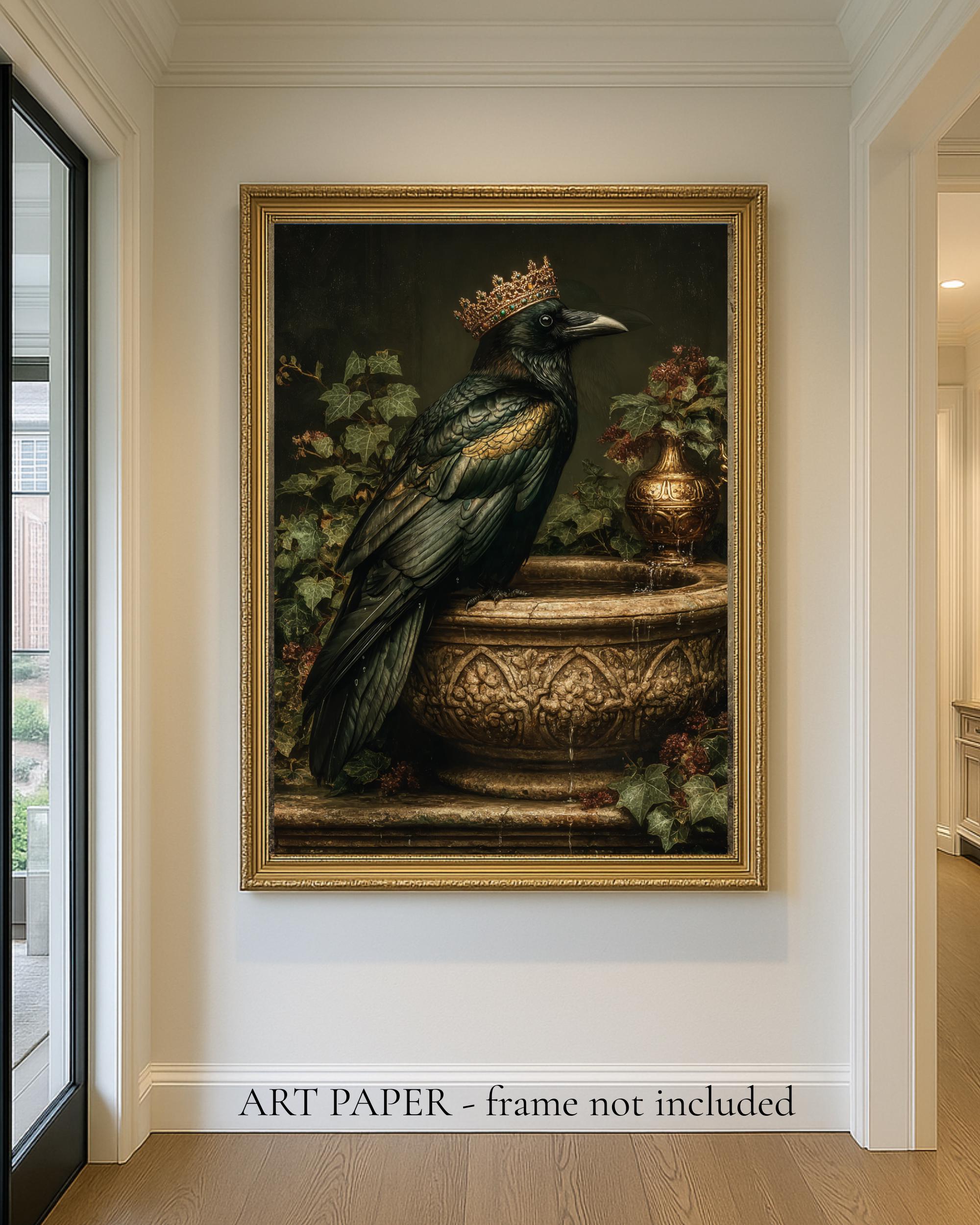 Emerald Raven on Stone Fountain Gothic Wall Art Canvas Print - Etsy