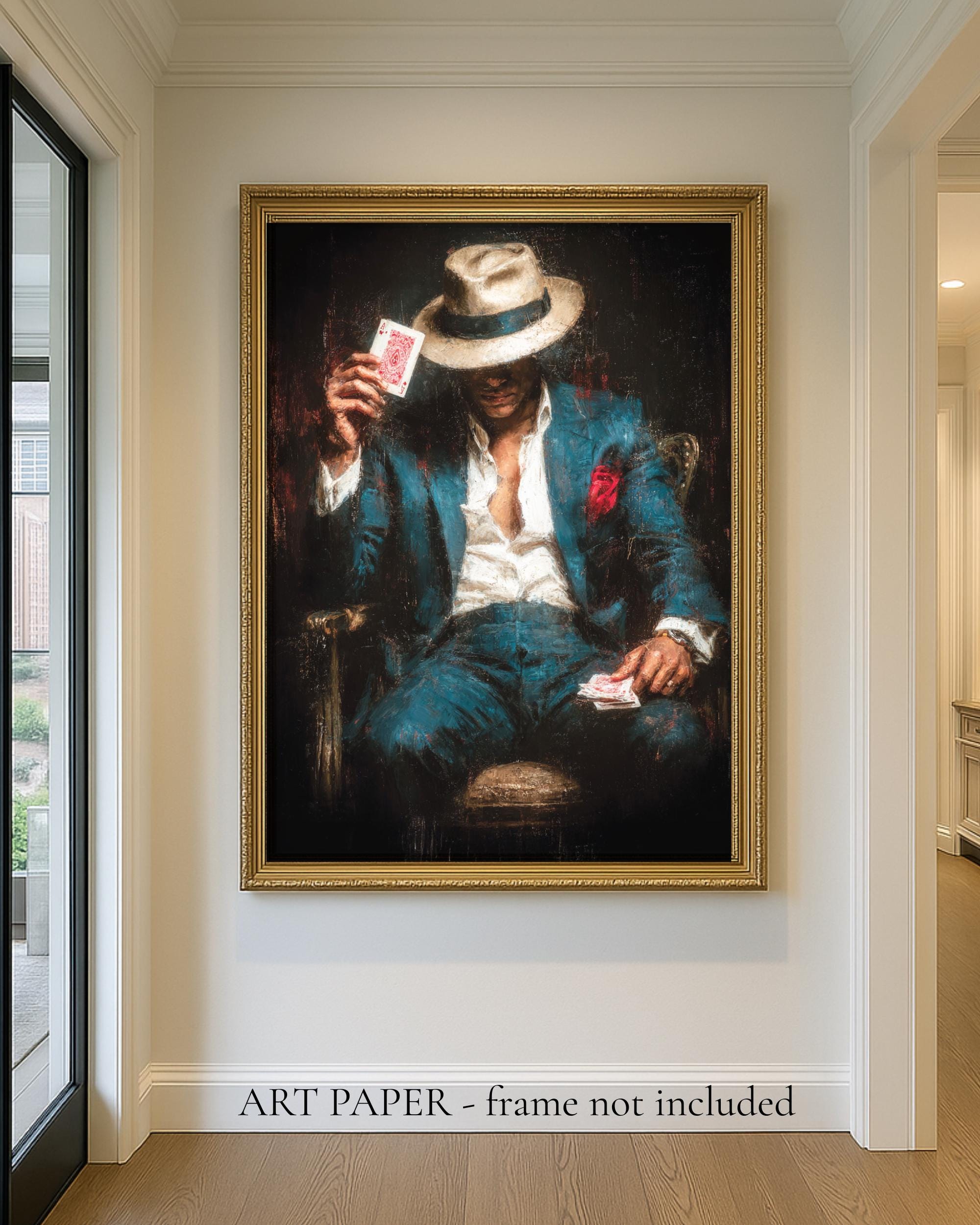 Gambler Wall Art Print, Card Player Man Painting 1920s Dark and Moody ...