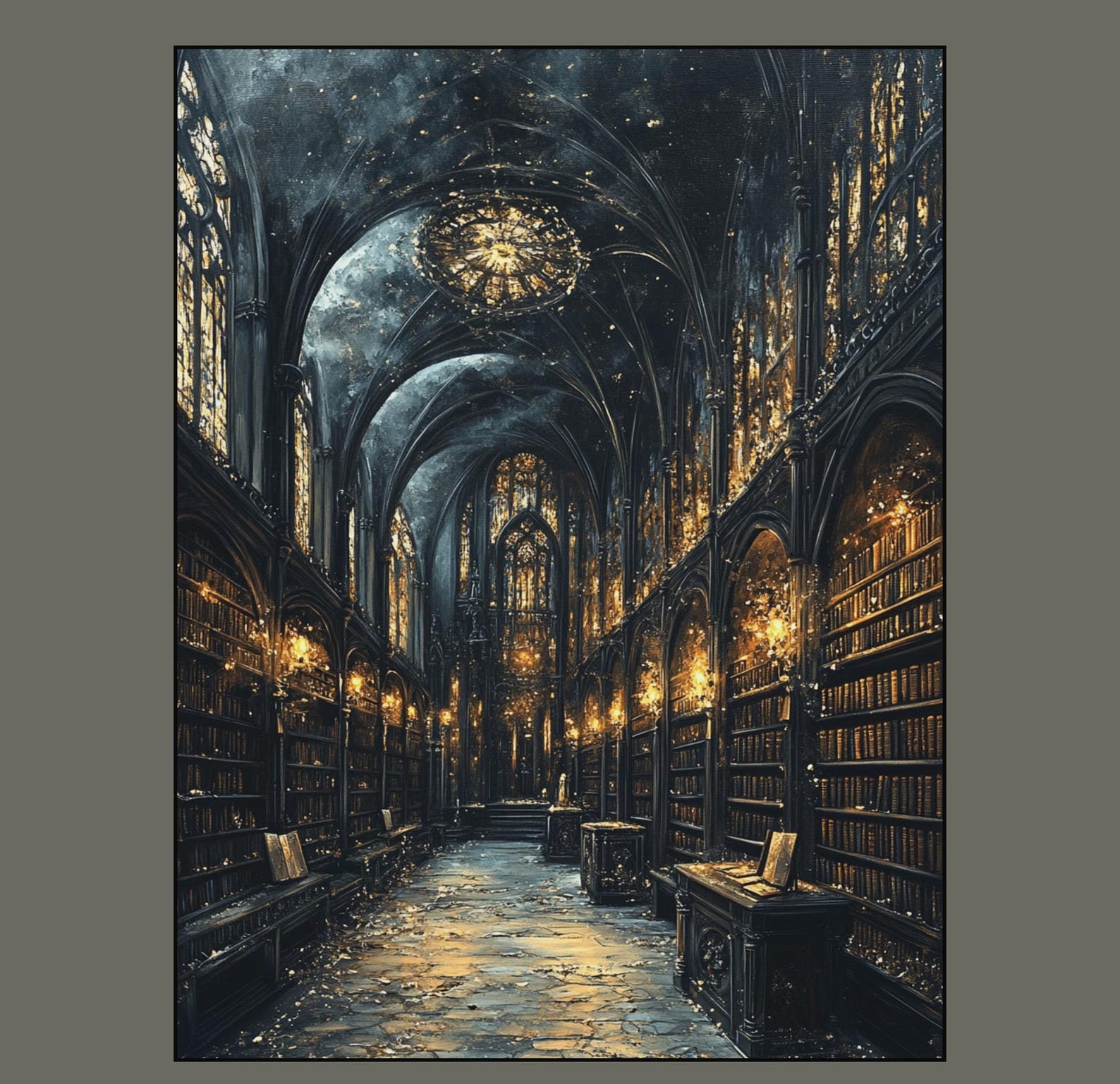 Gothic Cathedral Library Art Print, Christian Church Nave Architecture ...