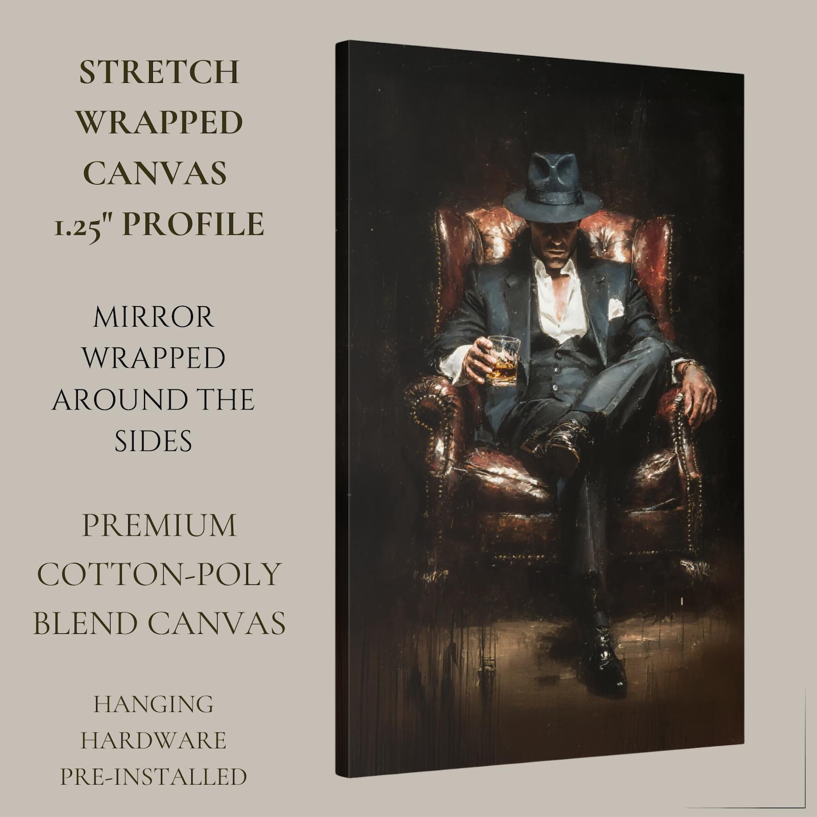 Mafia Boss Wall Art Print, Man in Suit and Fedora With Whiskey Painting ...