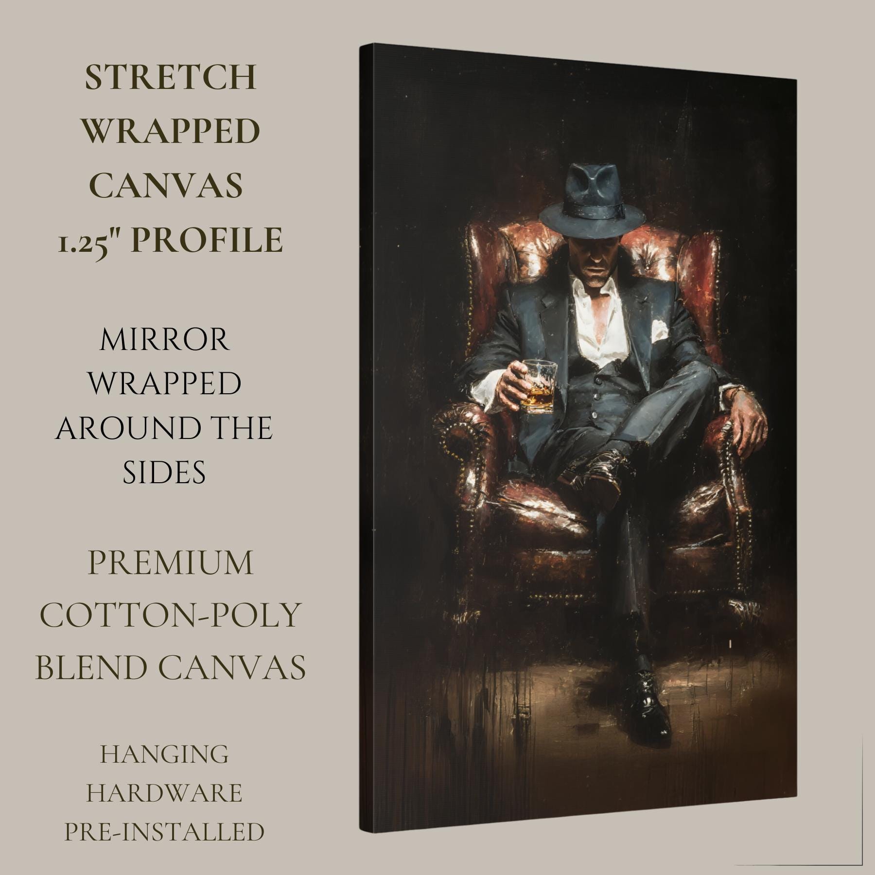 Mafia Boss Wall Art Print, Man in Suit and Fedora With Whiskey Painting ...