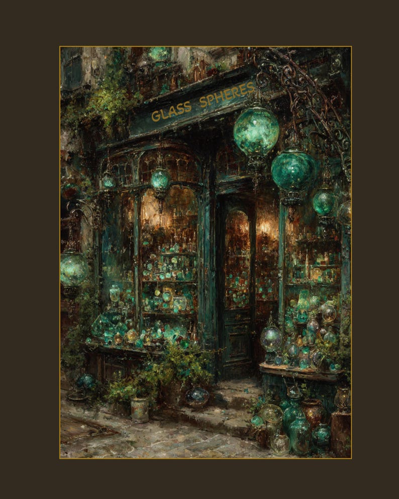 Victorian Glass Bauble Storefront Print, Vintage Green Lanterns Store ...
