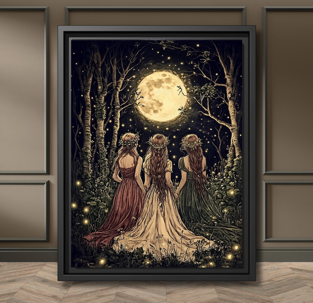 Moonlit Pre Raphaelite Sisterhood Print Fairy Forest Wall Art Full Moon ...
