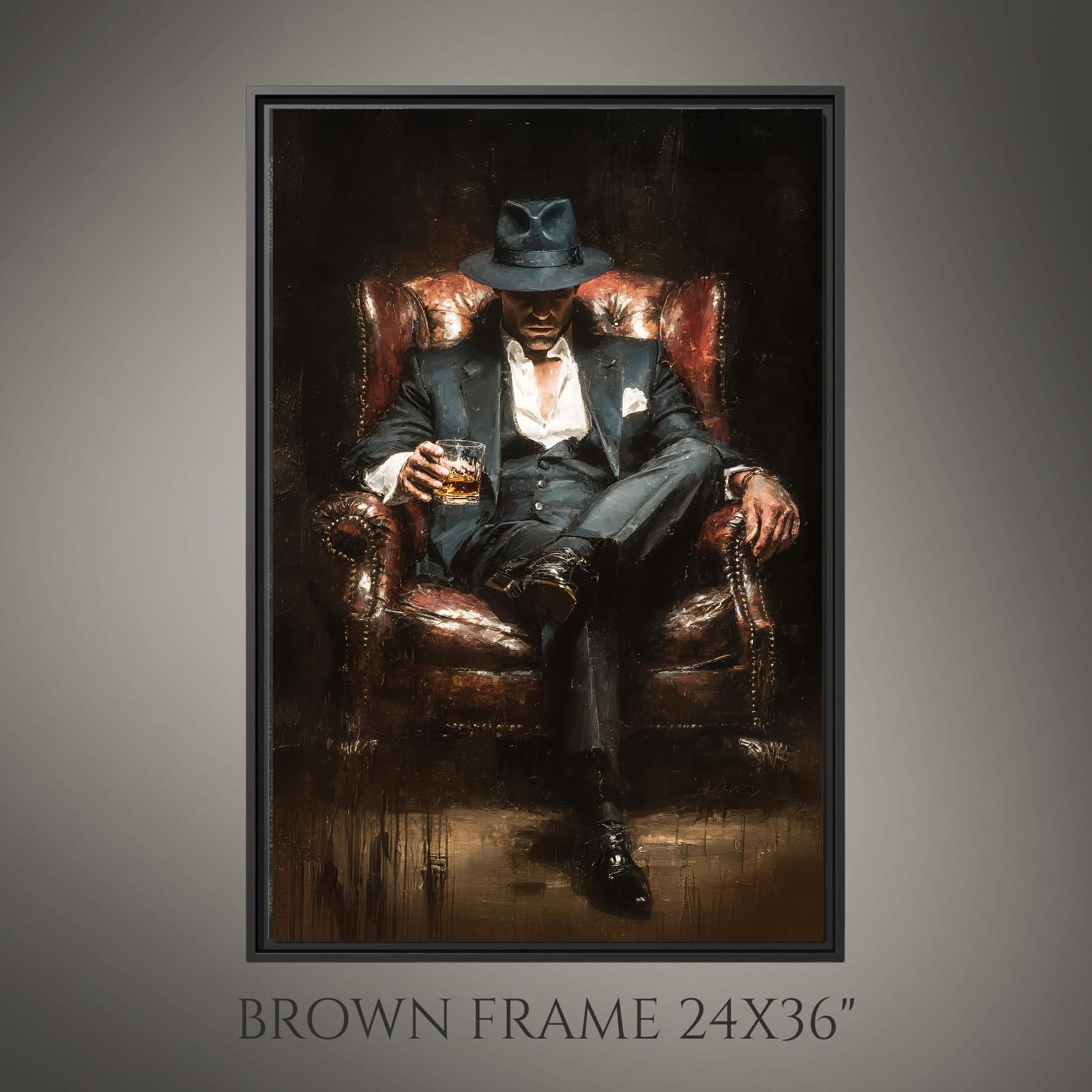 Mafia Boss Wall Art Print, Man in Suit and Fedora With Whiskey Painting ...