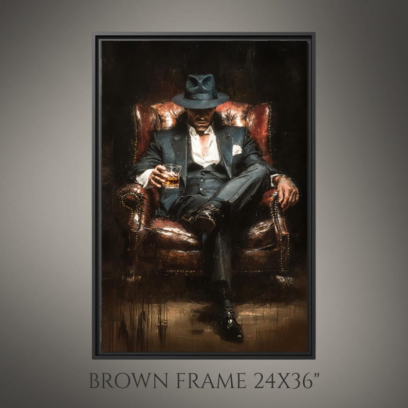 Mafia Boss Wall Art Print, Man in Suit and Fedora With Whiskey Painting ...