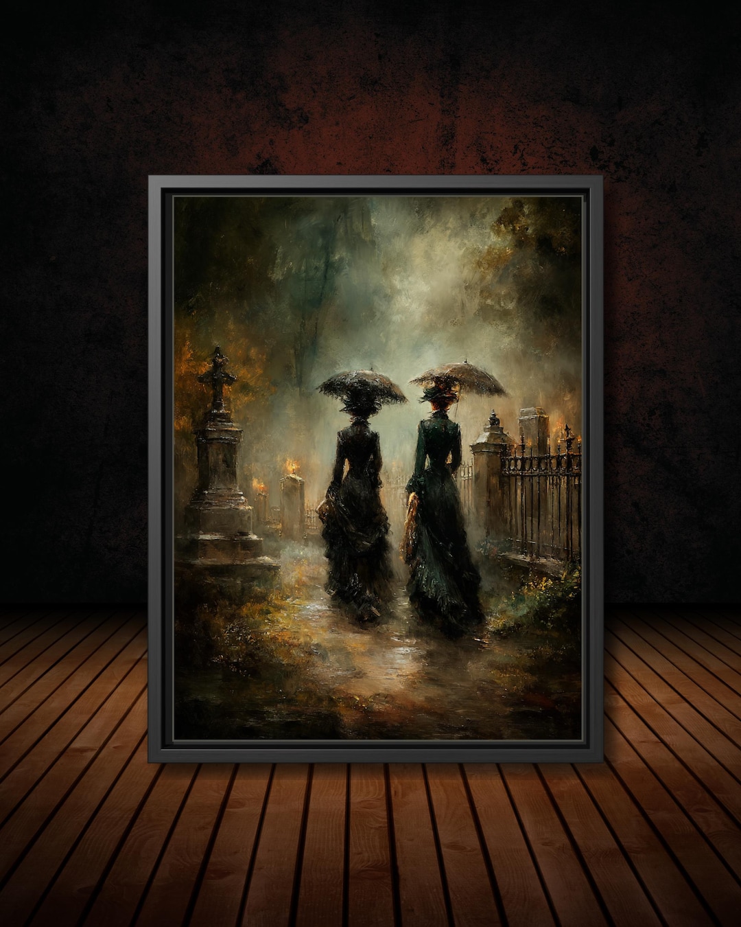 Victorian Mourning Ladies Wallart Print, Funeral Cemetary Scene, Moody ...
