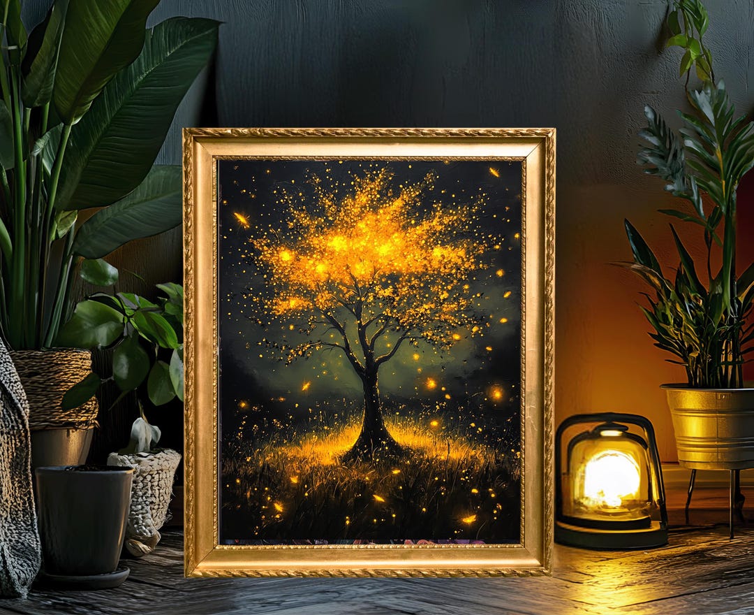 Mystical Firefly Tree Wall Decor, Whimsical Illuminated Woodland Canvas ...