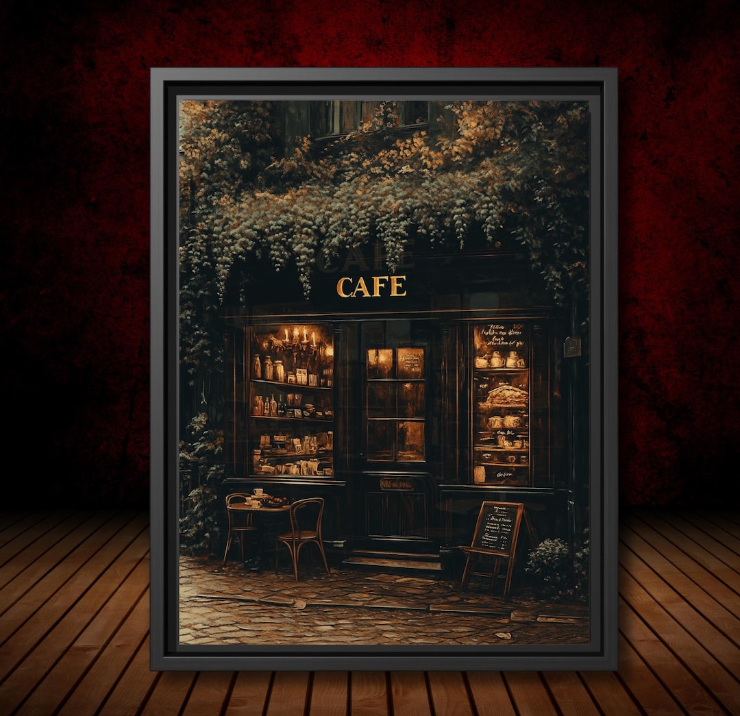 Vintage Café Wall Art Print Cozy Coffee Shop Oil Painting Style Artwork ...